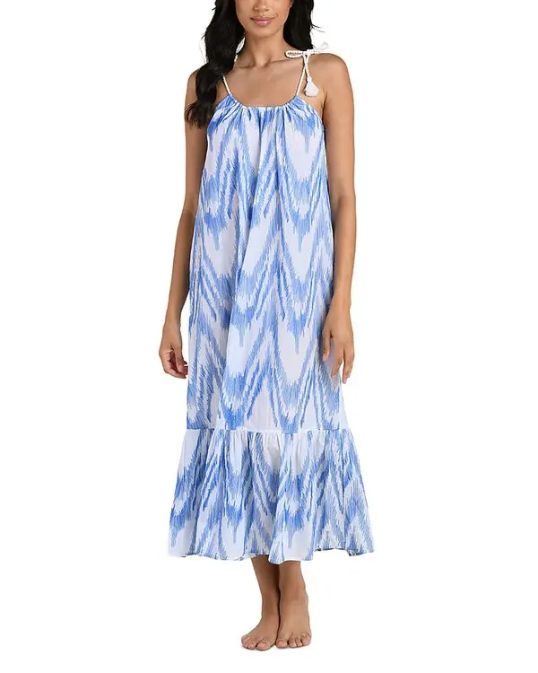 La Blanca Tidal Wave Tie Shoulder Maxi Dress Swim Cover-up - Lapis