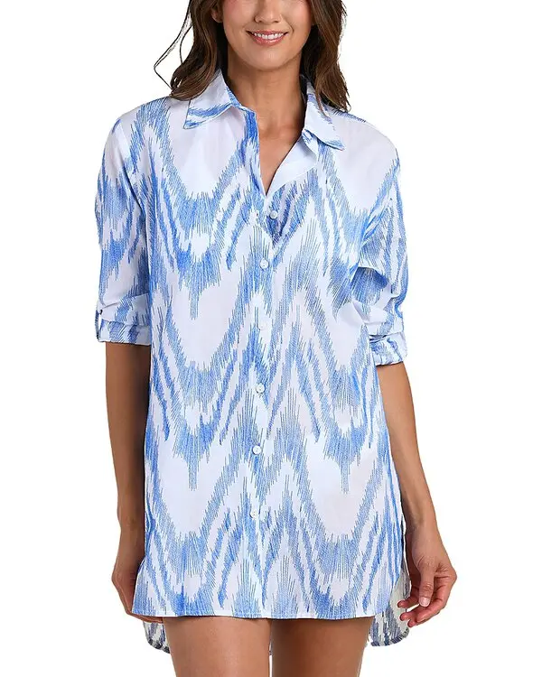 La Blanca Tidal Wave Camp Shirt Swim Cover-up - Lapis