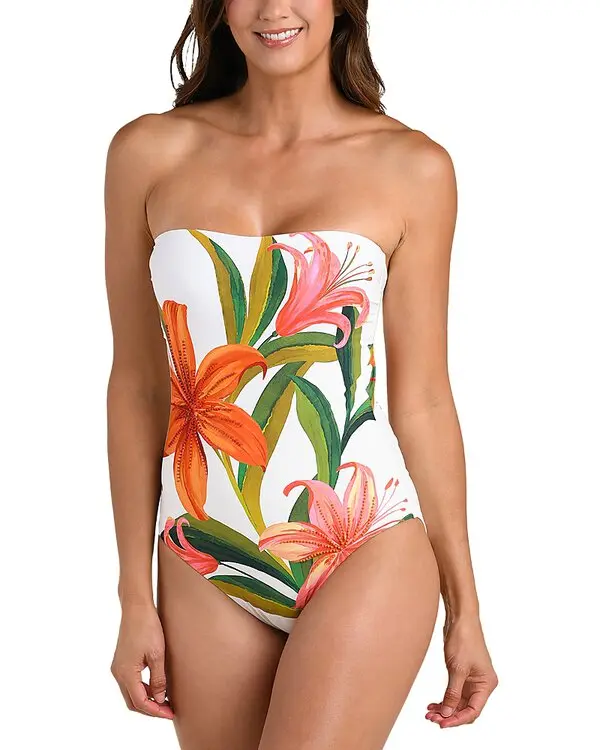 La Blanca Jungle Blossoms Bandeau One Piece Swimsuit - Multi