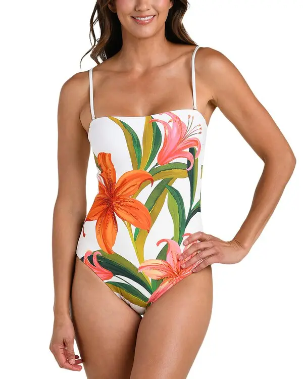 La Blanca Jungle Blossoms Bandeau One Piece Swimsuit