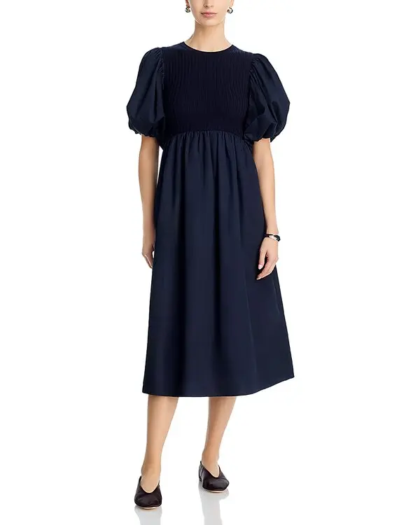 Aqua Puffed Sleeve Midi Dress