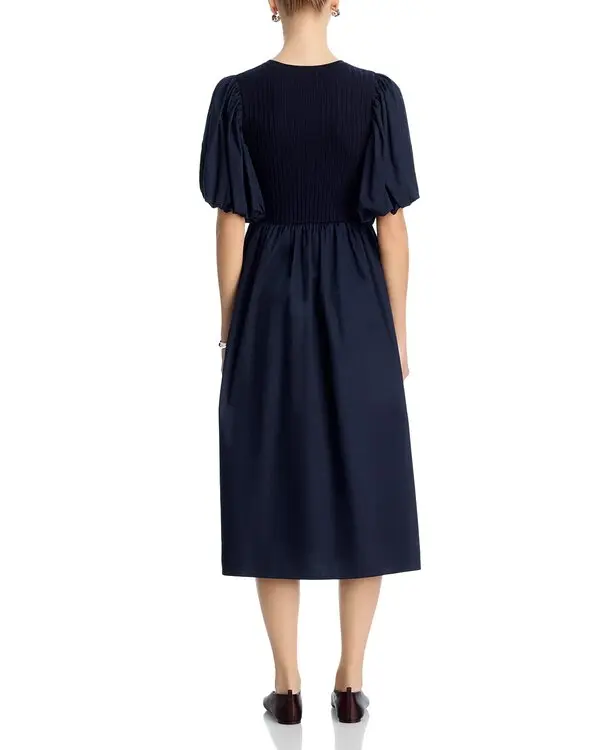 Aqua Puffed Sleeve Midi Dress