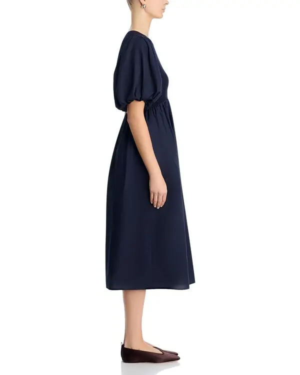 Aqua Puffed Sleeve Midi Dress