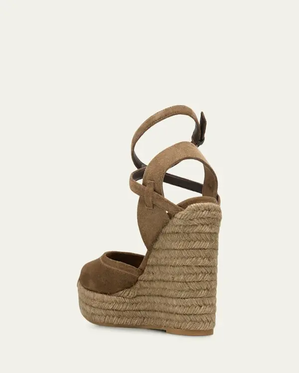Brunello Cucinelli 80mm Monili Suede Espadrille Wedge Sandals