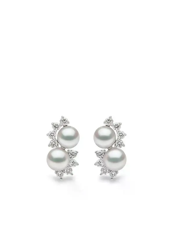 Yoko London 18kt White Gold Diamond Akoya Pearl Stud Earrings - Silver