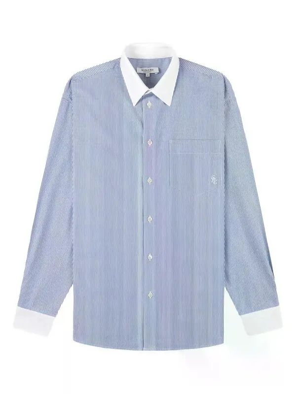 SPORTY & RICH Striped Collared Shirt - Blue