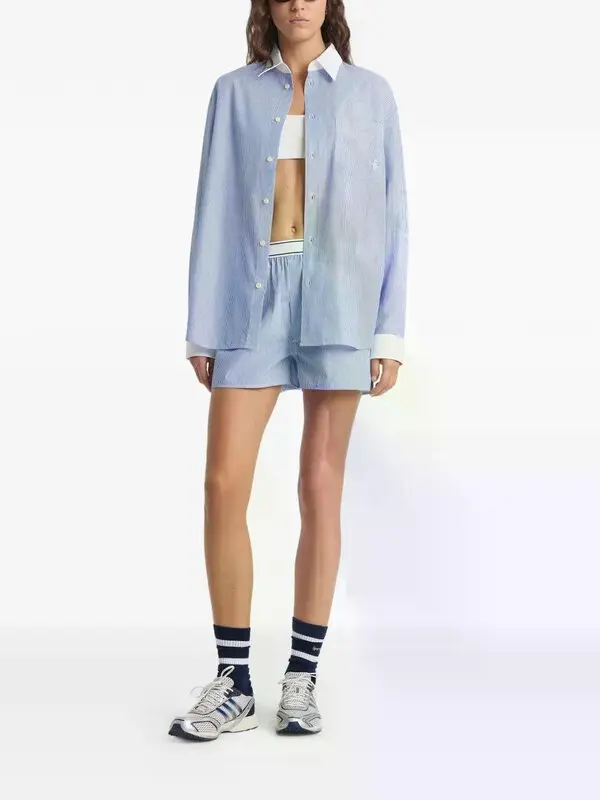 SPORTY & RICH Striped Collared Shirt - Blue