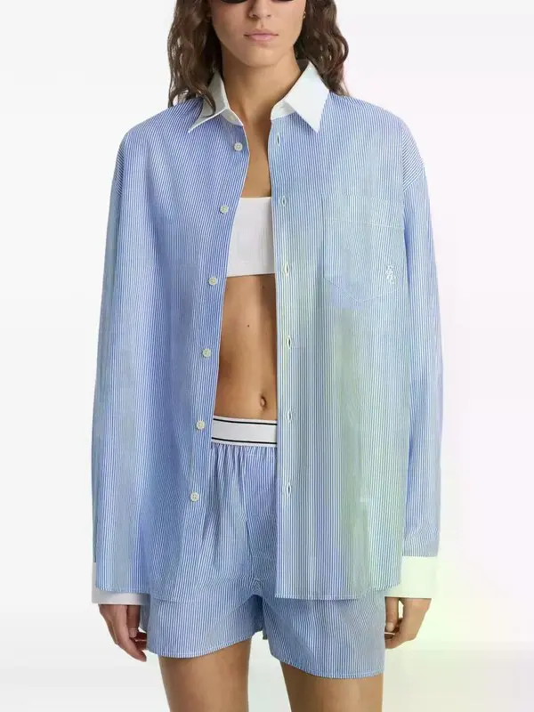 SPORTY & RICH Striped Collared Shirt - Blue