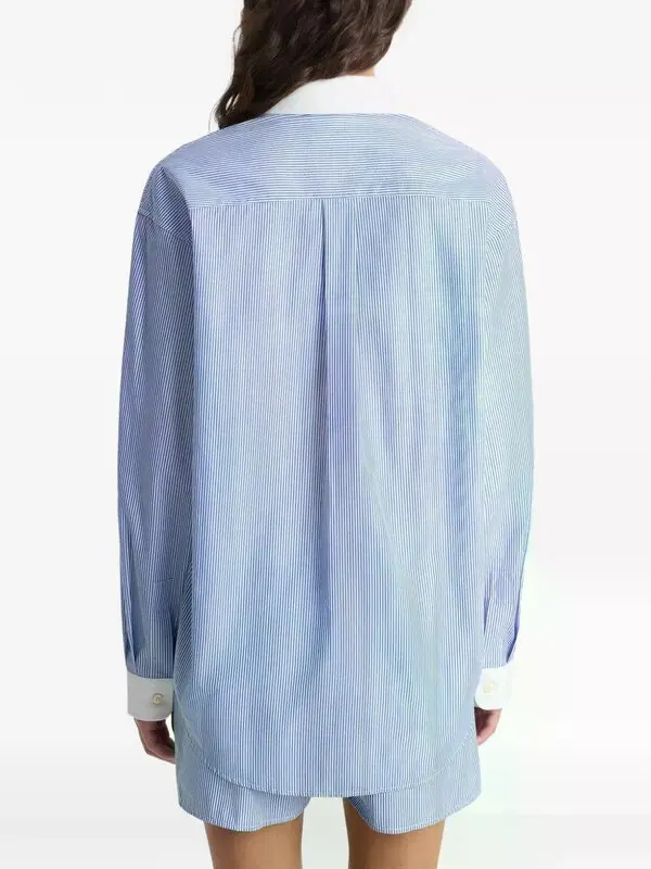 SPORTY & RICH Striped Collared Shirt - Blue