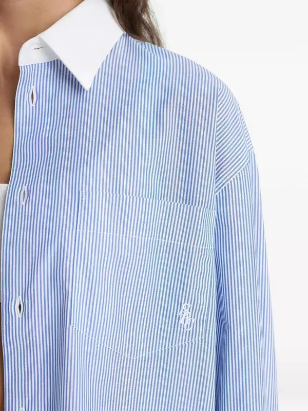 SPORTY & RICH Striped Collared Shirt - Blue