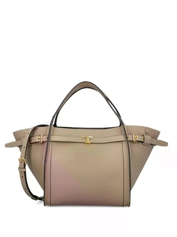 TOD'S Small Leather Tote Bag With Metal Detail - Grey