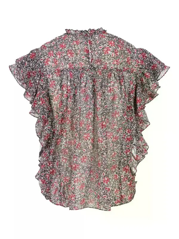 MARANT ETOILE Ruffled Floral Print Short Sleeve Top - Black