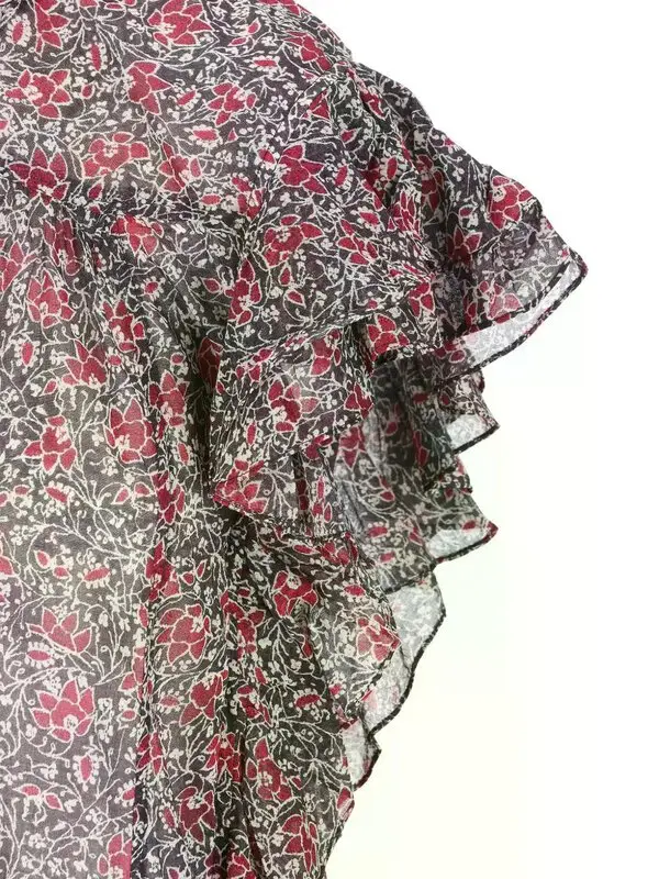 MARANT ETOILE Ruffled Floral Print Short Sleeve Top - Black