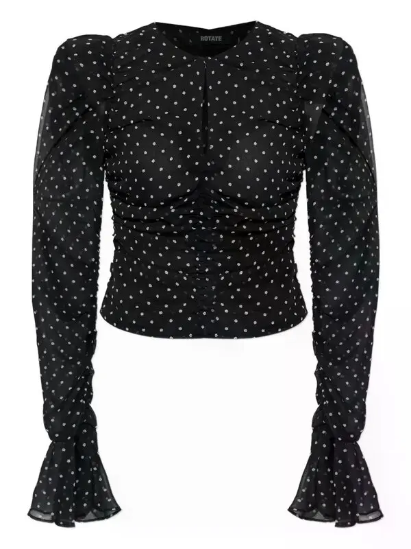 ROTATE BY BIRGER CHRISTENSEN Sheer Polka Dot Ruched Long Sleeve Top