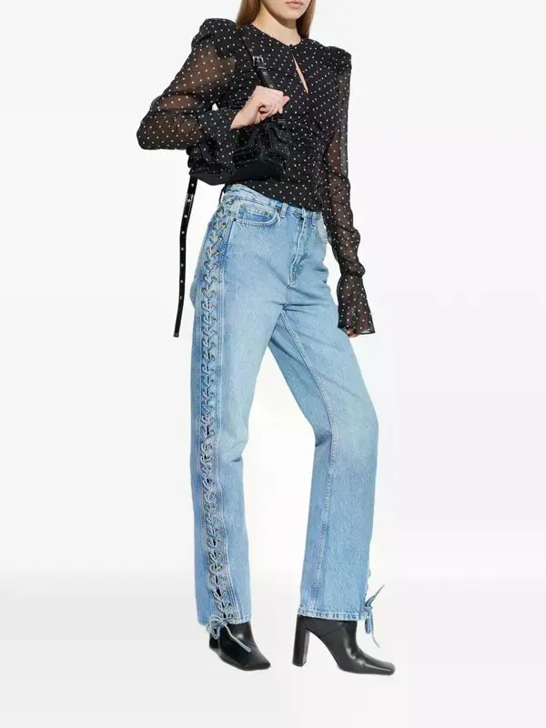 ROTATE BY BIRGER CHRISTENSEN Sheer Polka Dot Ruched Long Sleeve Top