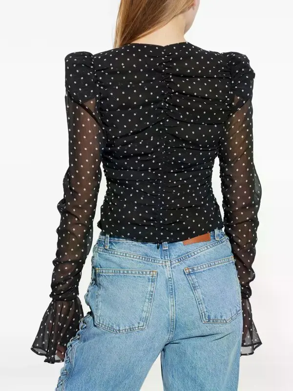 ROTATE BY BIRGER CHRISTENSEN Sheer Polka Dot Ruched Long Sleeve Top