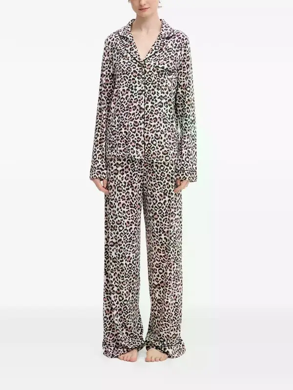 Guess Sasha Leopard-print Piped Pajamas - Neutrals
