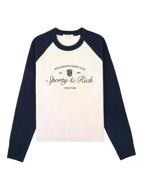 SPORTY & RICH Embroidered Raglan Sleeve Sweater - Neutrals