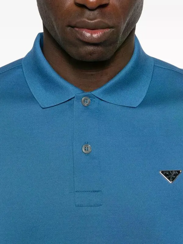 Prada Logo-embroidered Short-sleeve Polo Shirt - Blue