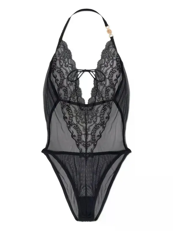 Versace Embroidered Lace-trim Bodysuit