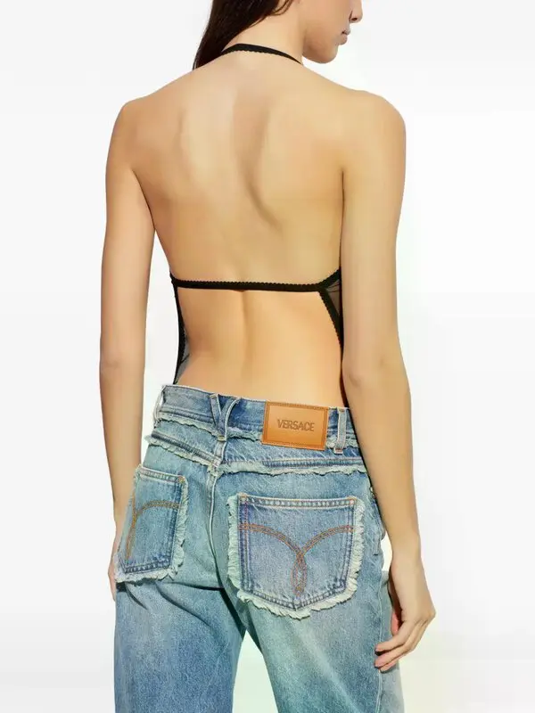 Versace Embroidered Lace-trim Bodysuit