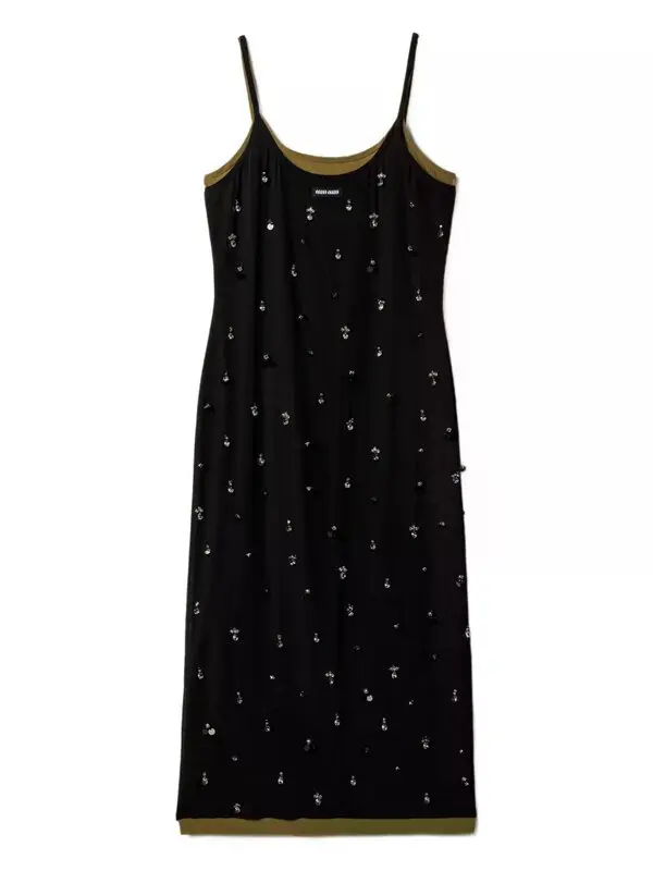Miu Miu Embroidered Stretch Georgette Dress With Sequins - Black