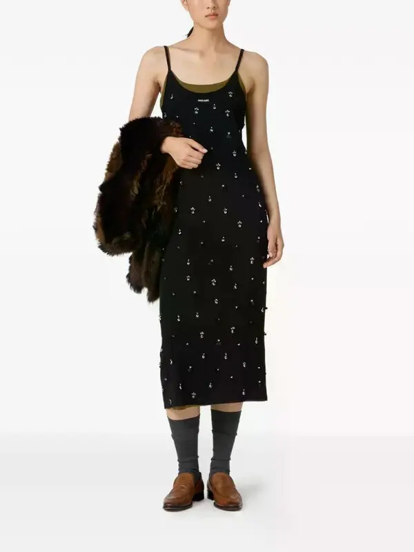 Miu Miu Embroidered Stretch Georgette Dress With Sequins