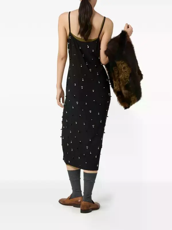 Miu Miu Embroidered Stretch Georgette Dress With Sequins