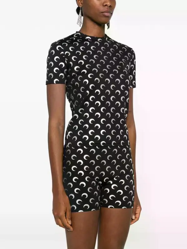 MARINE SERRE Moon-print Short Sleeve Top - Black