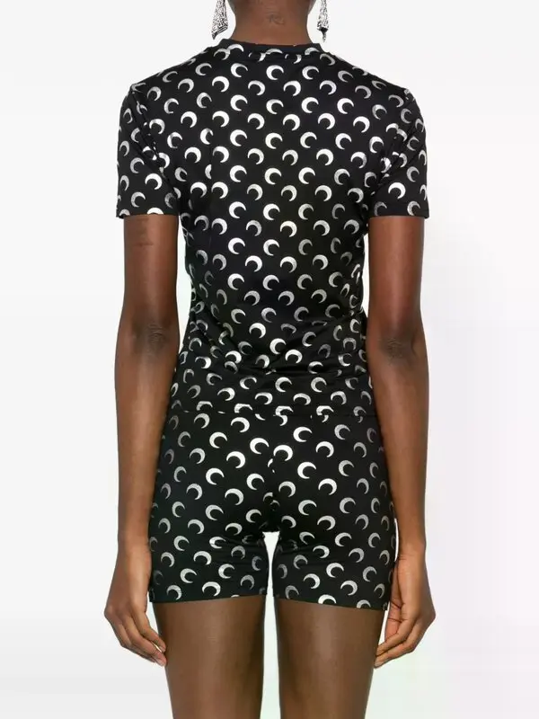 MARINE SERRE Moon-print Short Sleeve Top - Black