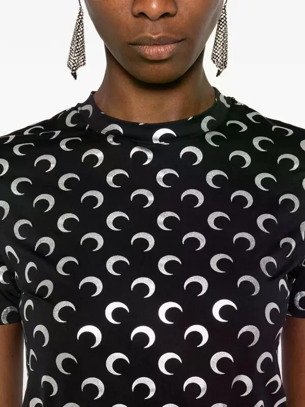 MARINE SERRE Moon-print Short Sleeve Top - Black