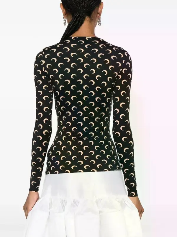 MARINE SERRE Moon Print Stretch-jersey Long Sleeve T-shirt - Black