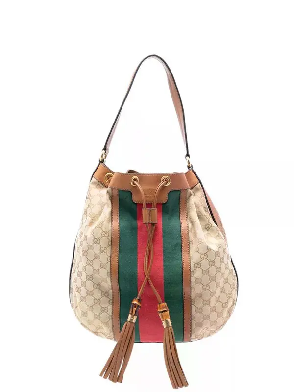 Gucci Gg Canvas Web Rania Drawstring Hobo Bag - Brown