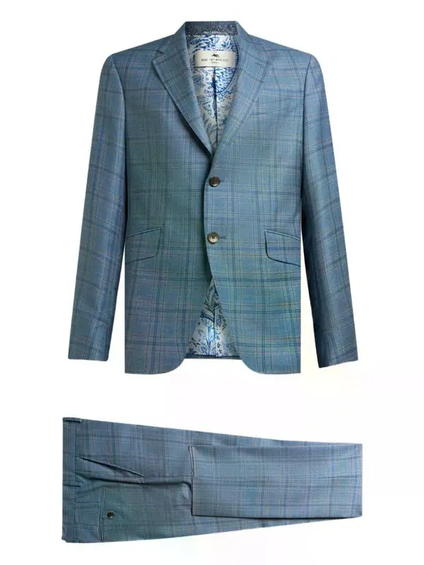 Etro Checked Single-breasted Wool Suit - Blue