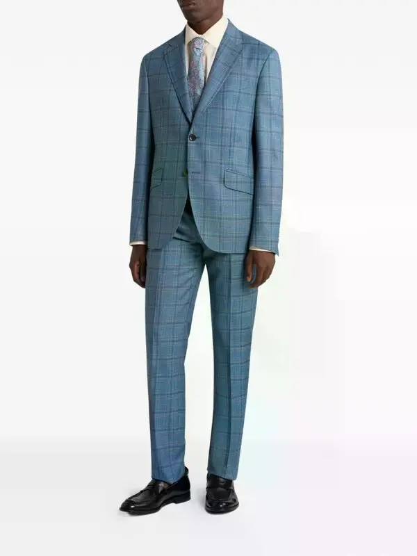Etro Checked Single-breasted Wool Suit - Blue