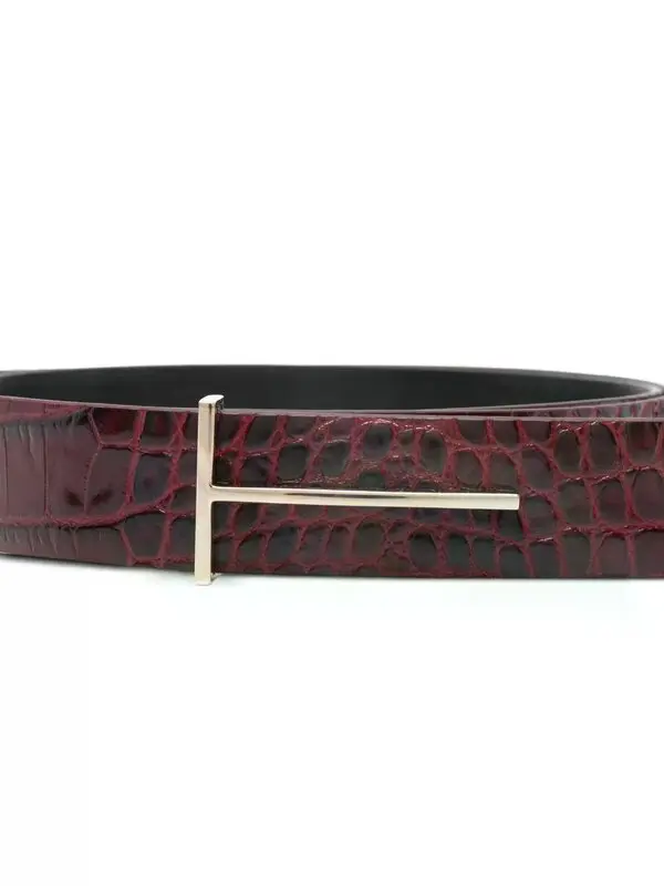 TOM FORD Embossed Leather Belt - Red