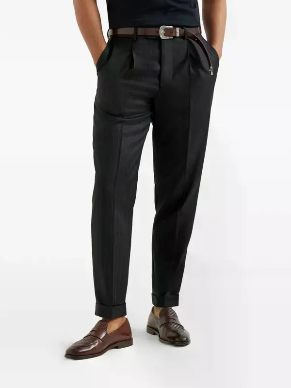 Brunello Cucinelli Stripe Pleat Trousers - Black