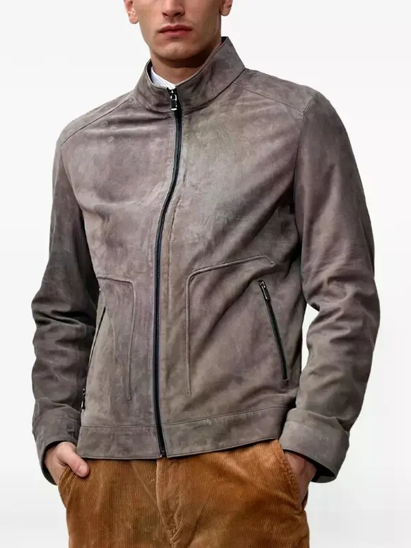 POCHE PARIS Zip-up Suede Jacket - Grey