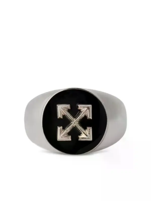 Off-White Round Arrow Signet Ring - Silver
