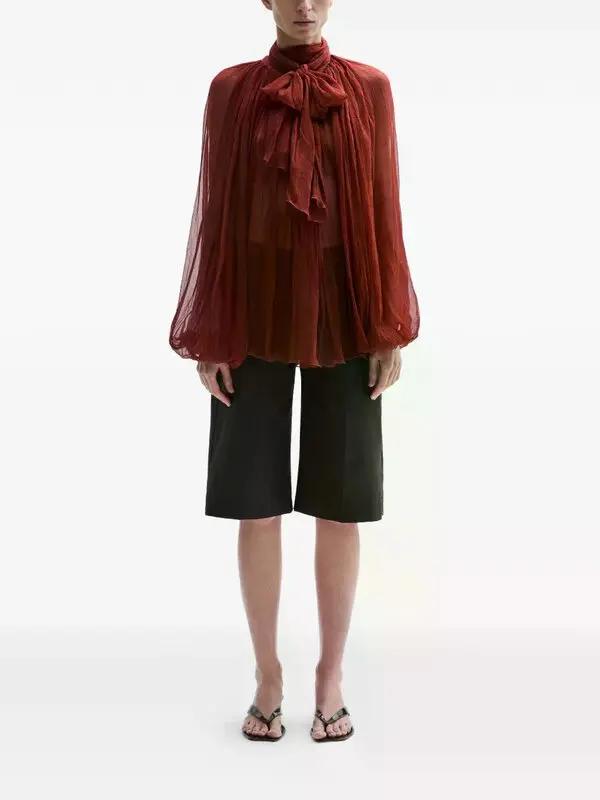 ATU BODY COUTURE Pleated Bow Blouse - Red
