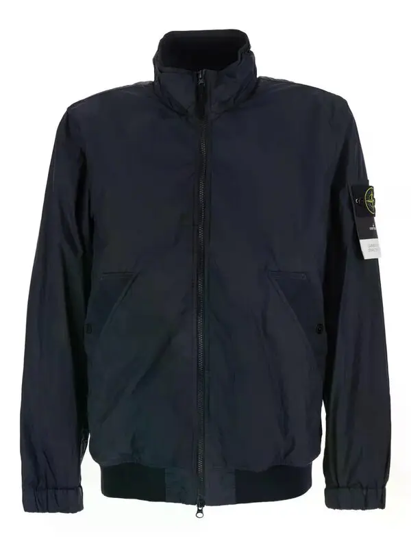 Stone Island Crinkled Jacket With Badge - Black