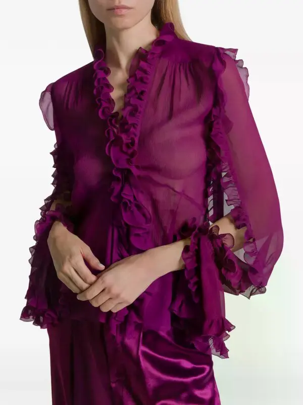 Alberta Ferretti Ruffled Silk Blouse - Purple
