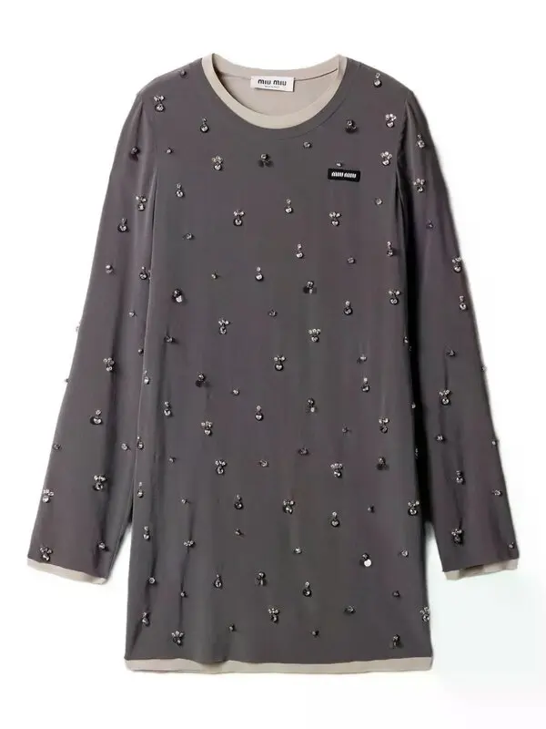 Miu Miu Embellished Stretch Georgette Dress - Grey