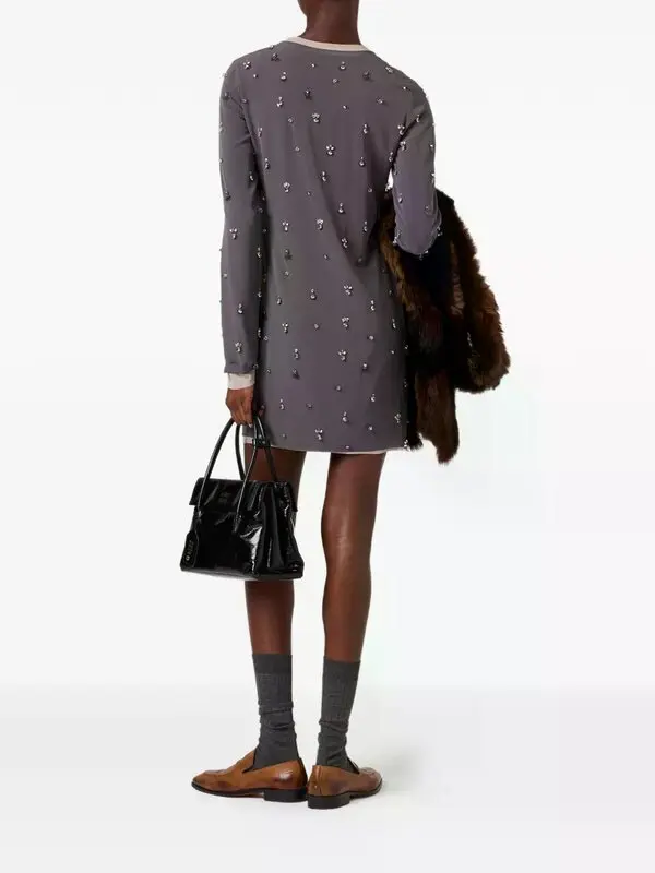 Miu Miu Embellished Stretch Georgette Dress - Grey