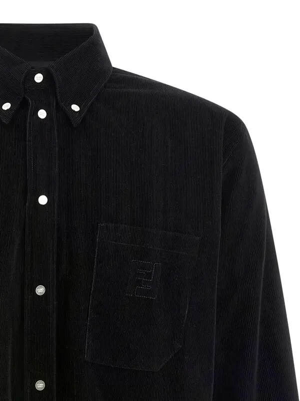 Fendi Button-down Embroidered Corduroy Shirt - Black
