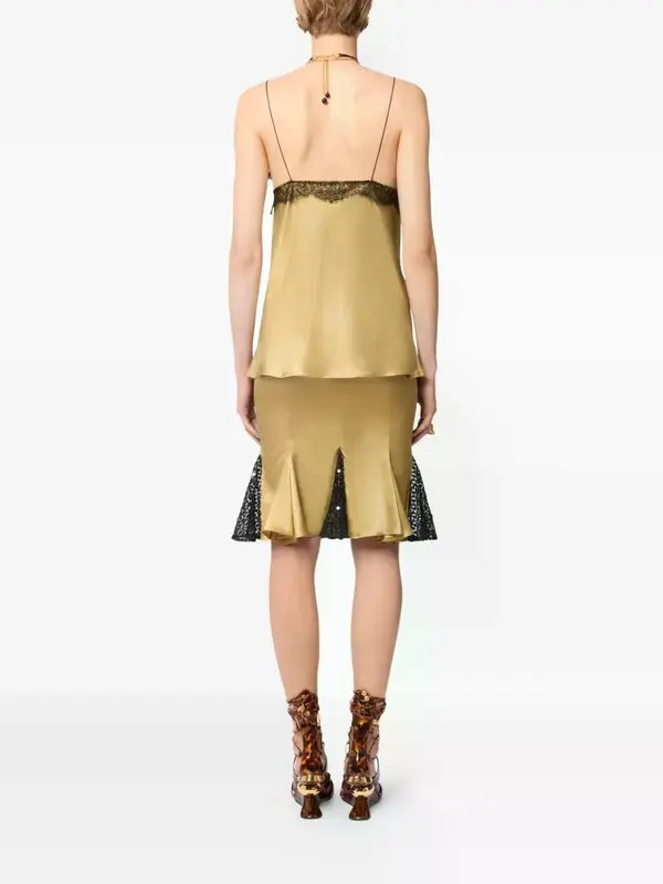 Nina Ricci Lace V-neck Silk Top - Gold
