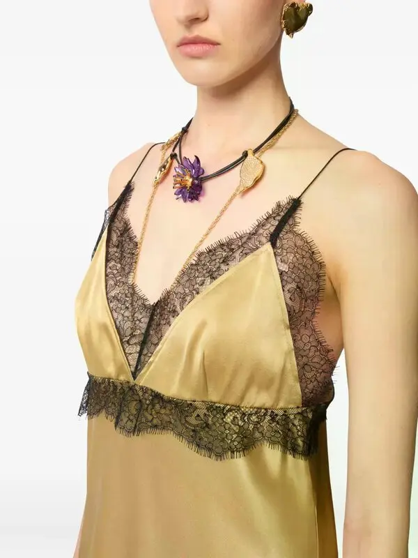 Nina Ricci Lace V-neck Silk Top - Gold