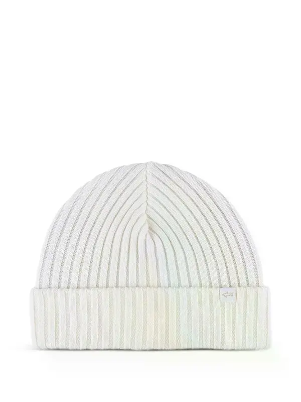 Paul & Shark Ribbed Knit Beanie - White