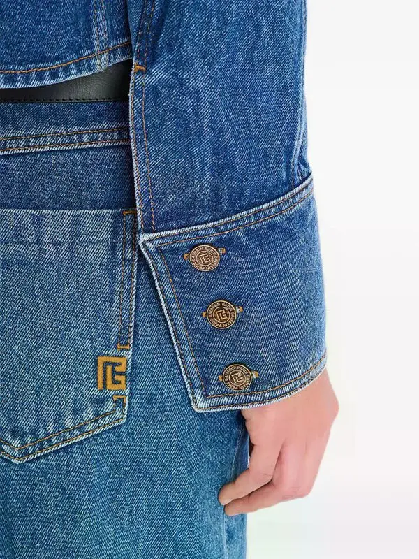 Balmain Buttoned Cropped Denim Jacket - Blue