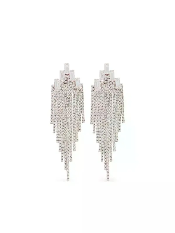 HZMER JEWELLERY Rhinestone-embellished Tassel Earrings - Silver
